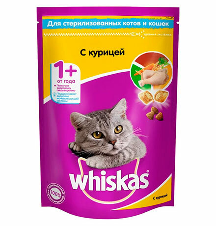 (пакет) сухой корм вискас подушечки для стерилизованных кошек курица 350 г