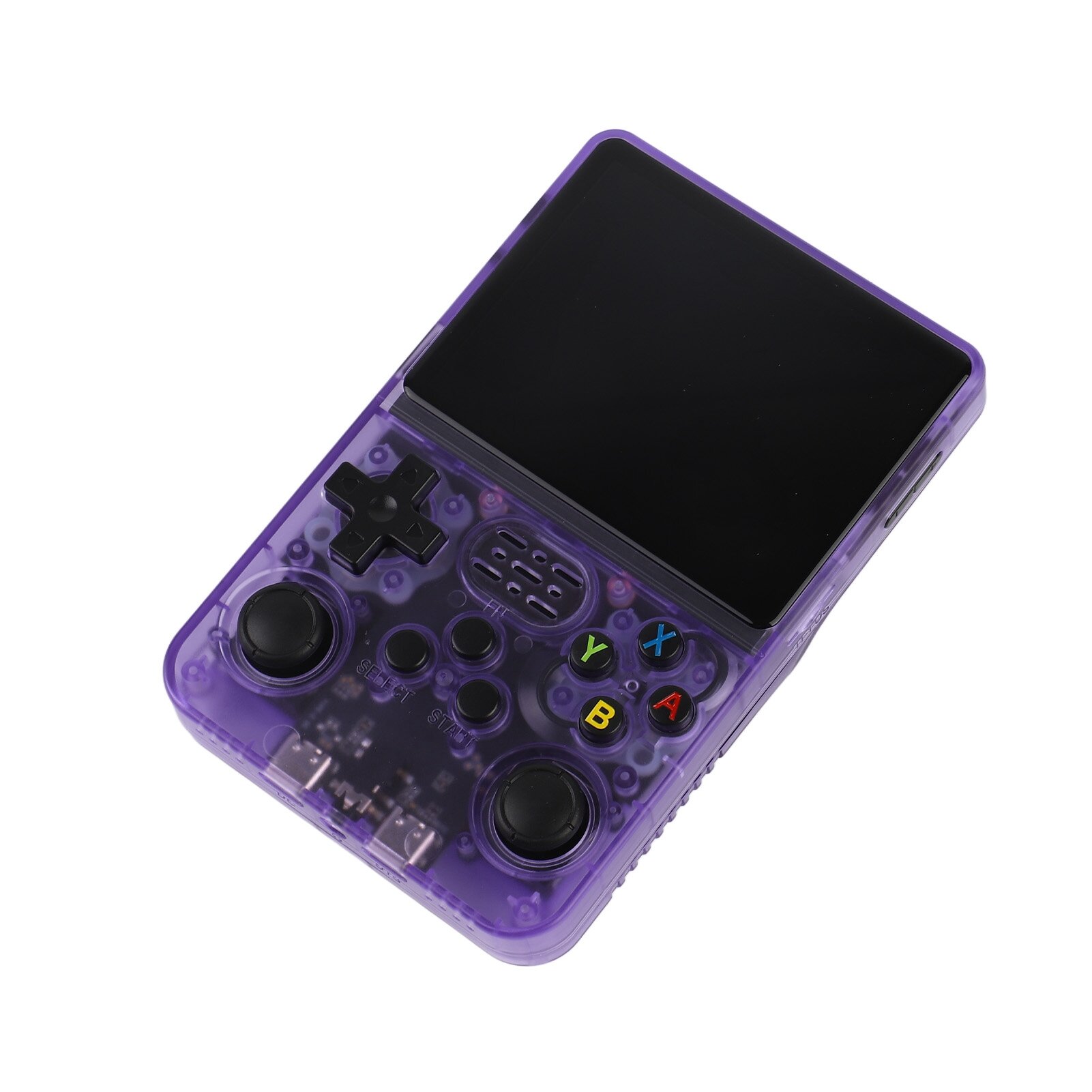Handheld Retro Gaming Console 3.5 Inch IPS Screen DDR3L 1GB RK3326 1.5GHz 64bit Linux Dual System 3000mAh Battery Transparent Purple