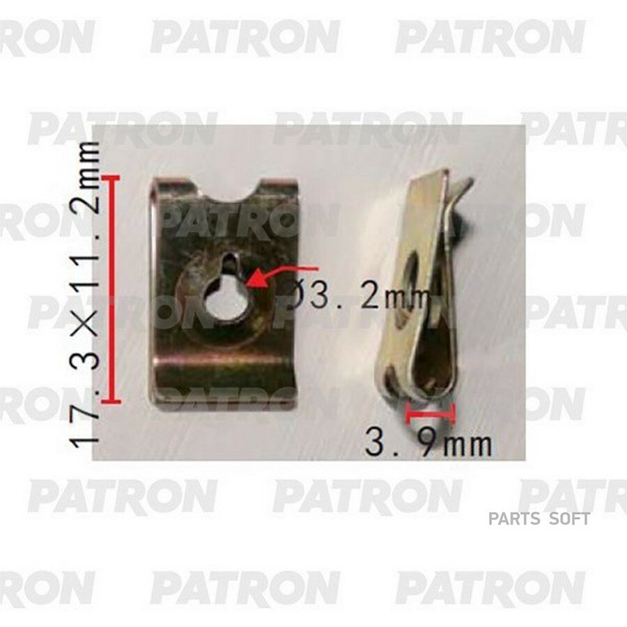 Вставка под винт VW Применяемость: Скоба под саморез T=17.3, F=11.2, H=3.9 PATRON P37-2168 | цена за 1 шт