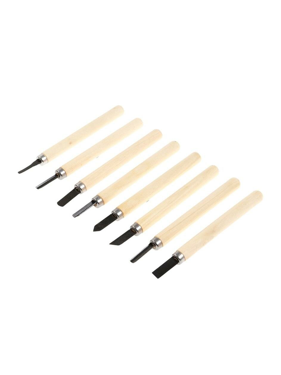 Набор резцов по дереву ЛОМ, деревянная рукоятка, 8 шт. в упаковке