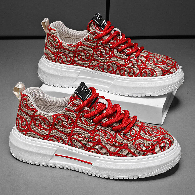 Мужская обувь лето 2025 года, новые дышащие парусиновые туфли, подходящие по цвету, увеличивающие рост, спортивные и повседневные, низкие мужские модные туфли