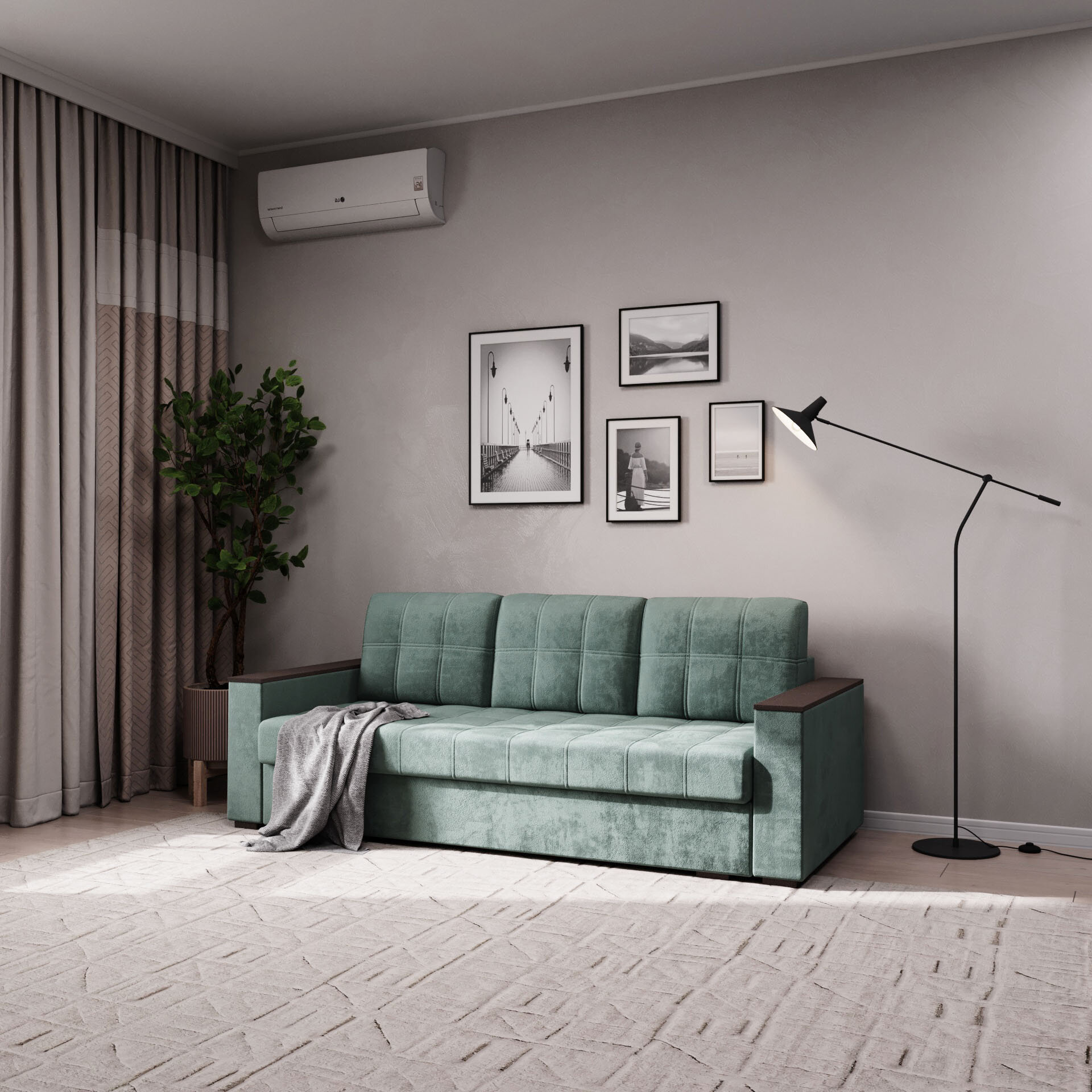 Прямой диван Атланта, D@E, ППУ, еврокнижка,140, велюр дакота минт