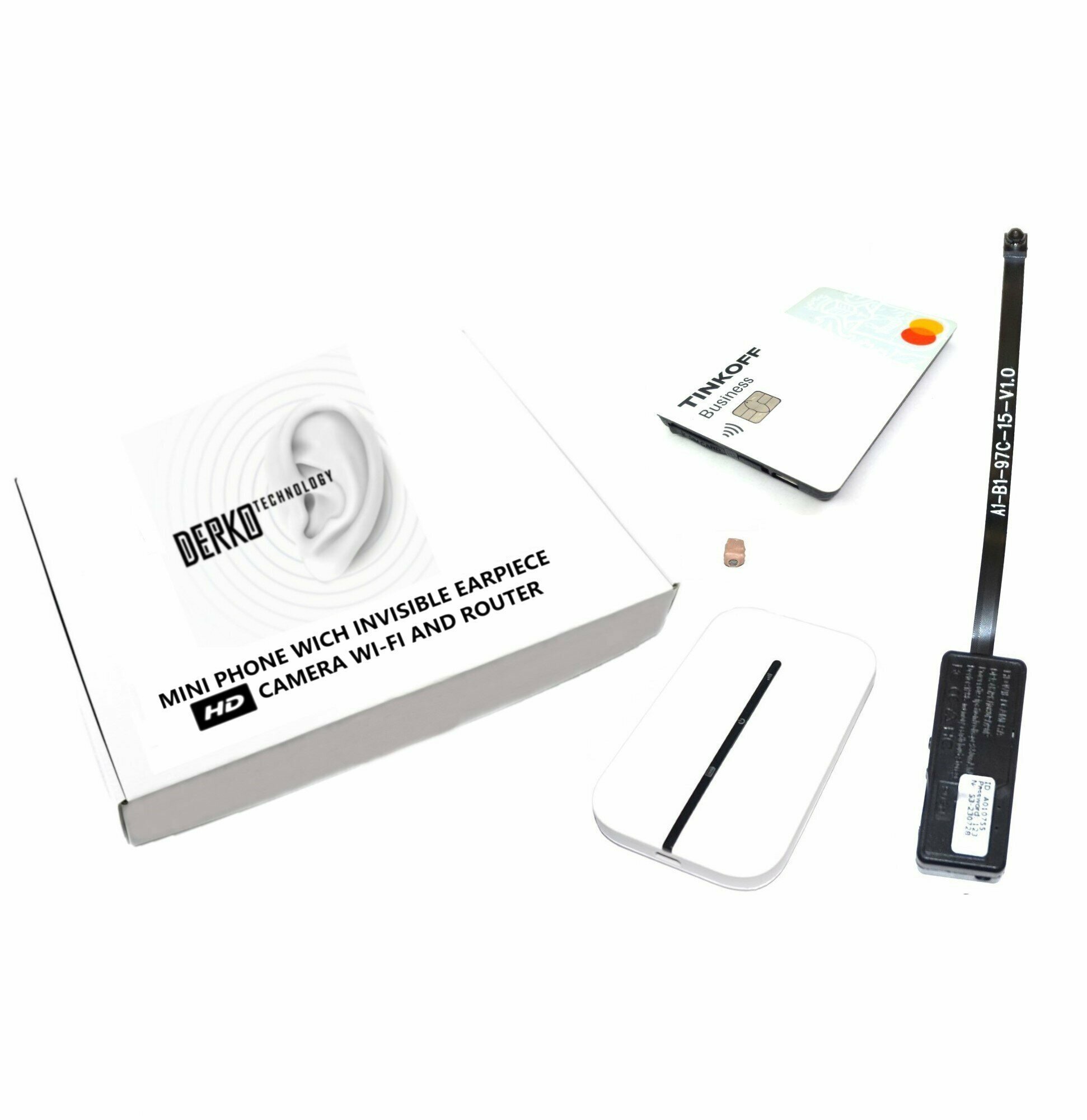 Микрокамера и Wi-Fi роутер с гарнитурой Мини-телефон «Банковская карта» и микронаушником «Pico» 4 мм