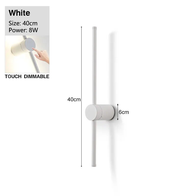 Крытый корпус лампы с сенсорным выключателем, светодиодные настенные светильники с регулируемой яркостью для коридора, лестницы, медные, черные светодиодные настенные светильники, настенное бра для спальни, Neutral Light, Touch White 40cm, Белый
