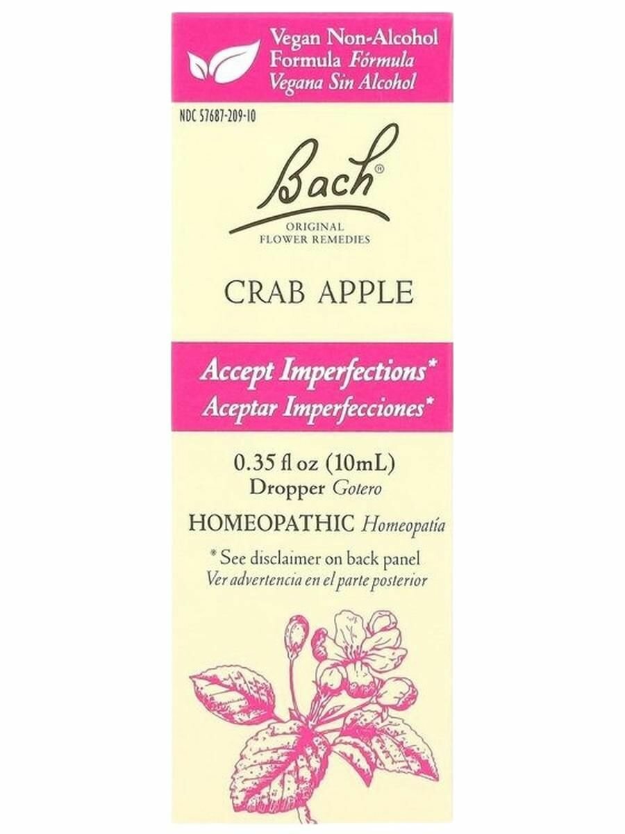Bach, Original Flower Remedies, дикое яблоко, от тревоги и навязчивых мыслей, Crab Apple, 10мл