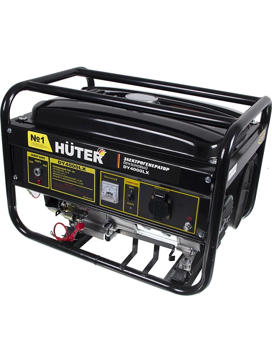 Бензиновый генератор Huter DY4000LX, 220/12 В, 3.3кВт, 4-х тактный, АИ-92