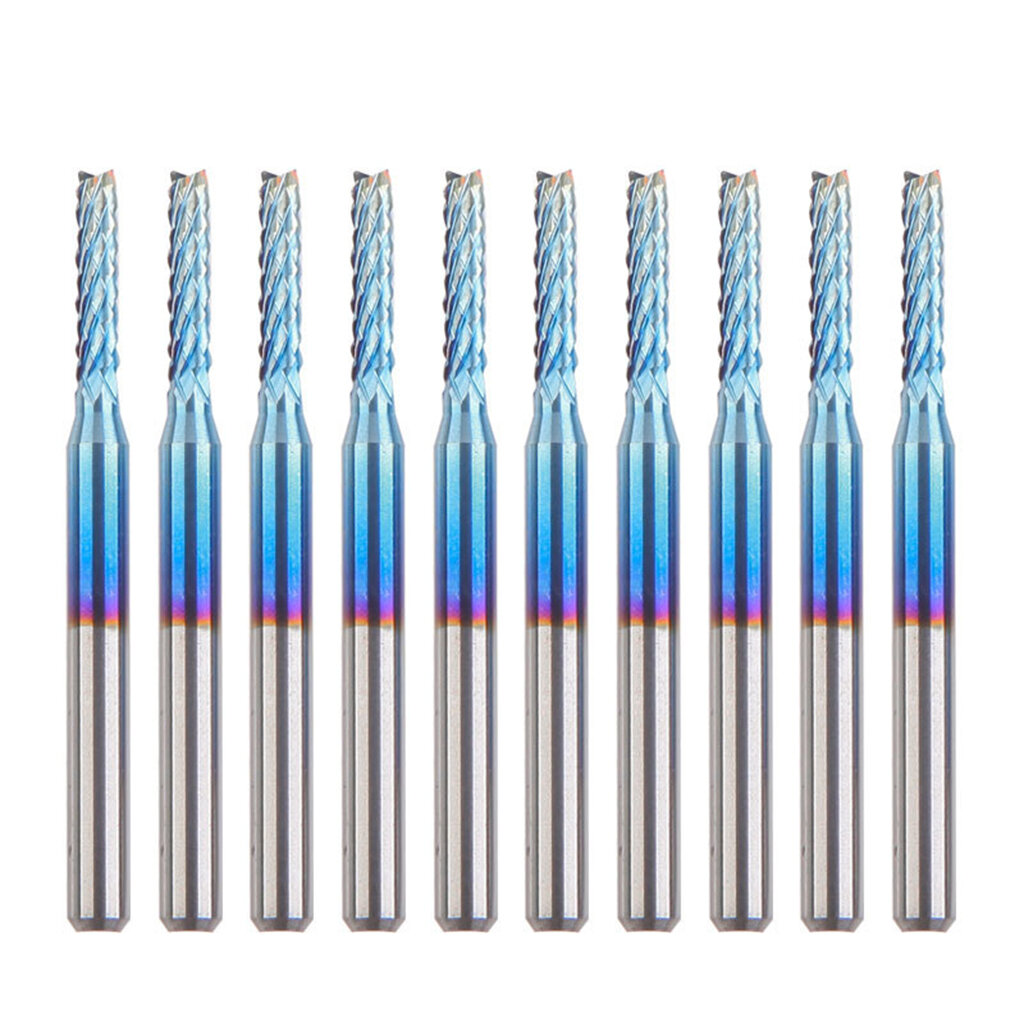 10x фрезы для ЧПУ с хвостовиком 0,8–3,175 мм для фрезерного станка с покрытием Nano Blue для гравировального станка по дереву, пластику, ПВХ