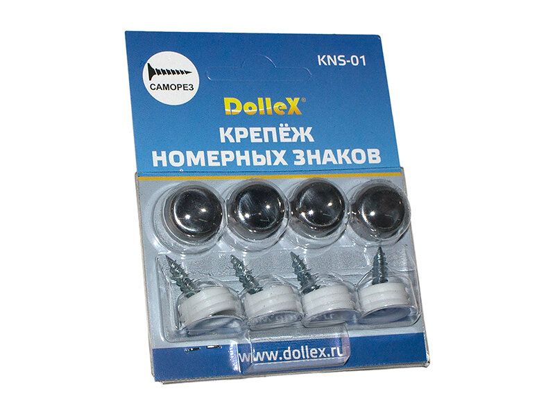 Крепеж номерного знака (саморез) с заглушкой колпачком хром (к-т 4 шт.) DOLLEX арт. KNS01