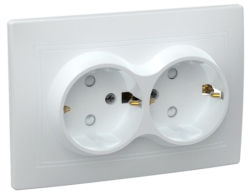 Розетка GENERICA "Кварта" РСш12-3-КБ, 2-местная, с заземлением, IP20, белая