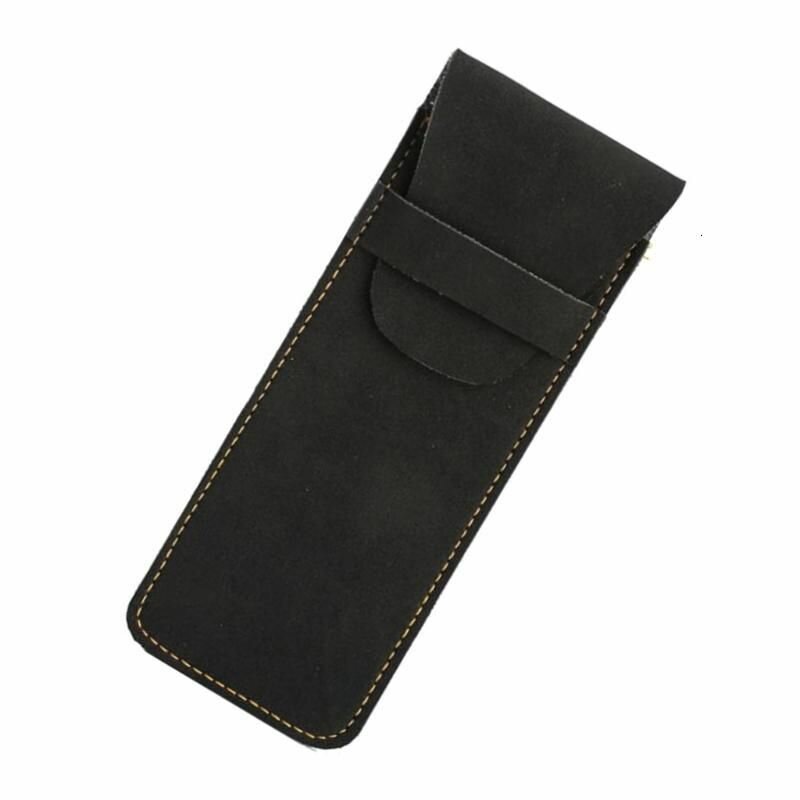 Ретро кожаный пенал карманный мини-сумка для хранения канцелярских принадлежностей-черный