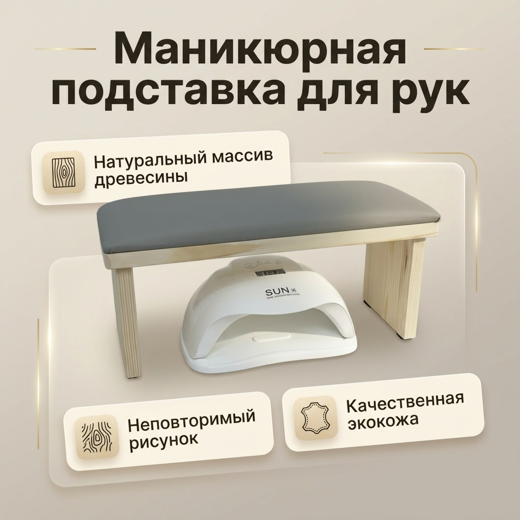 Маникюрная подставка для рук NarArt, натуральная древесина, серая