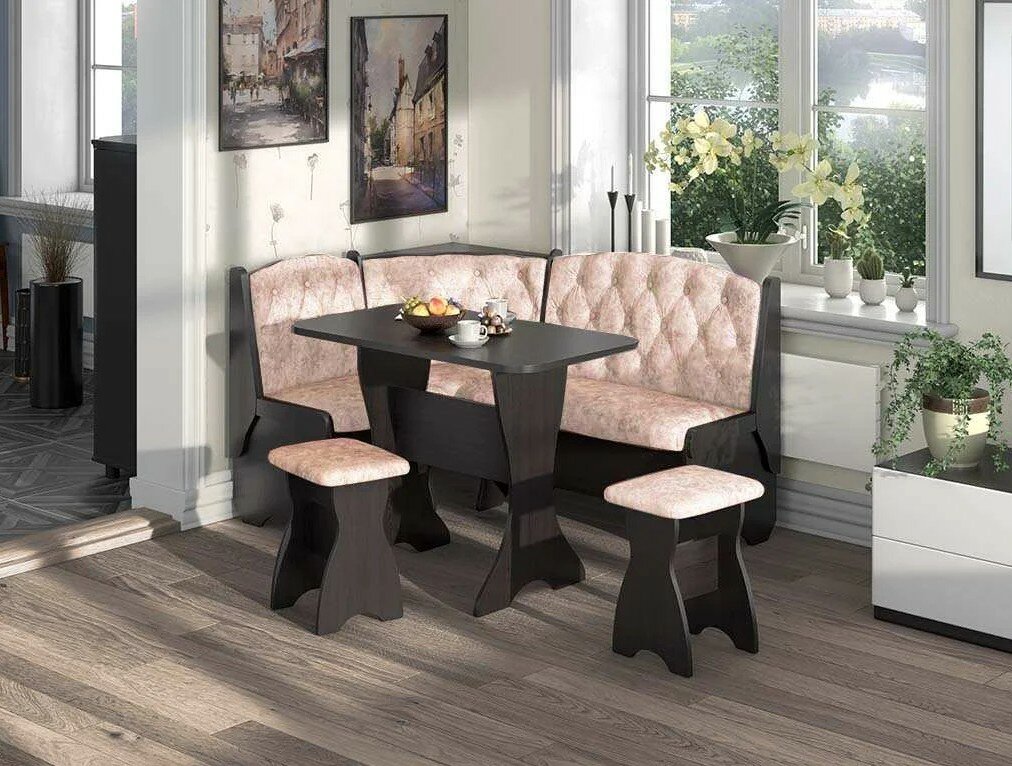 Кухонный угловой набор Орхидея Люкс, ЛДСП венге, обивка велюр латте