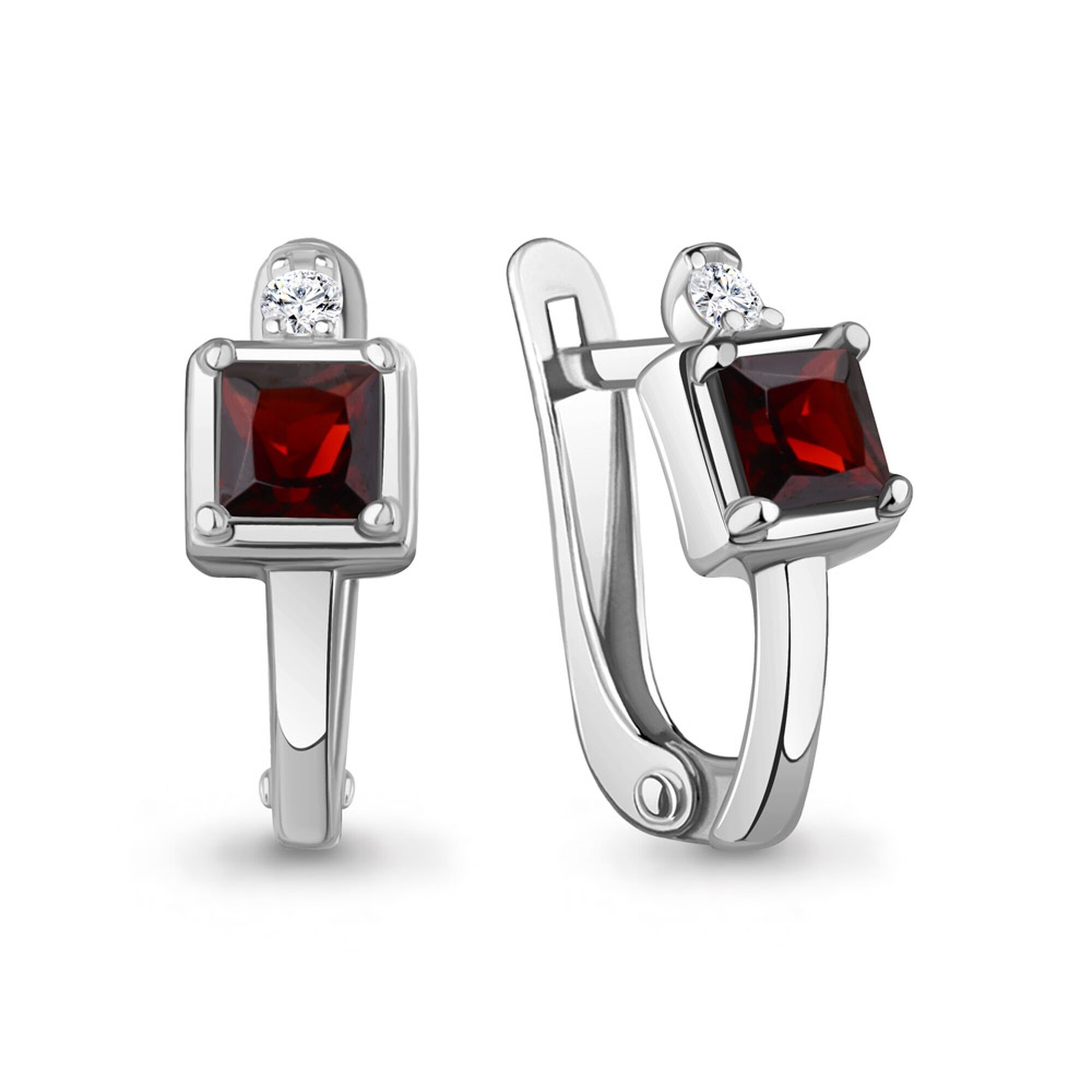 Серьги, серебро, 925 проба, родирование, фианит, гранат