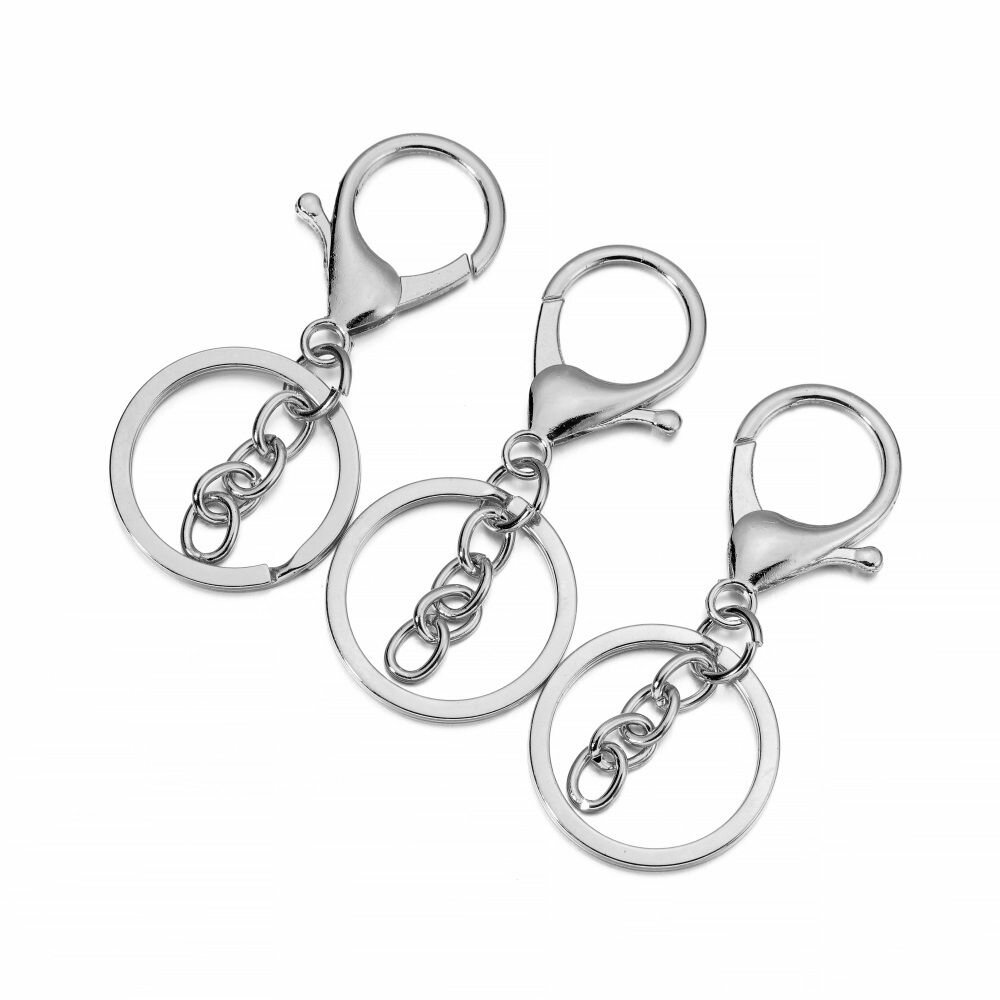 Карабин застежка для ключей и брелков, металлическая прочная фурнитура с мини цепочкой, 5 шт комплект, родиевое покрытие, универсальное кольцо для сумки, органайзер ключей автомобиля