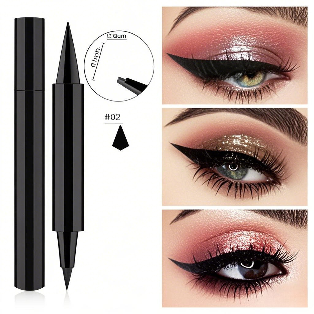 Двусторонний водонепроницаемый жидкий карандаш для глаз быстротекущий долговечный черный карандаш для глаз аксессуары для макияжа глаз, модель 01, 02 (по выбору), размер упаковки около 12.9*1.8*1.8 см, вес упаковки около 100 г, 1 шт.