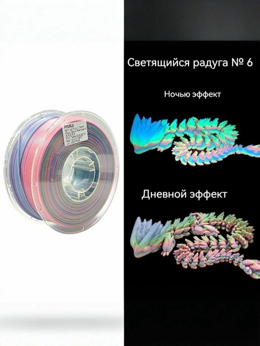 3d принтер PLA (pla)Материалы, многоцветный шелк, постепенный ночной радужный цвет, высококачественный FDM пластиковая проволока диаметром 1,75 мм, цвет 6