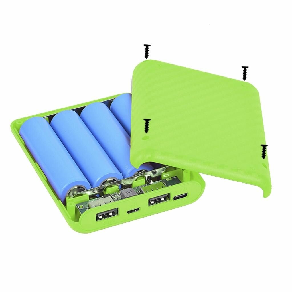 Корпус для 4x18650 батареи, внешняя крышка, мобильный корпус, DIY коробка для хранения, легкий и прочный, Type-C/Micro, Зеленый