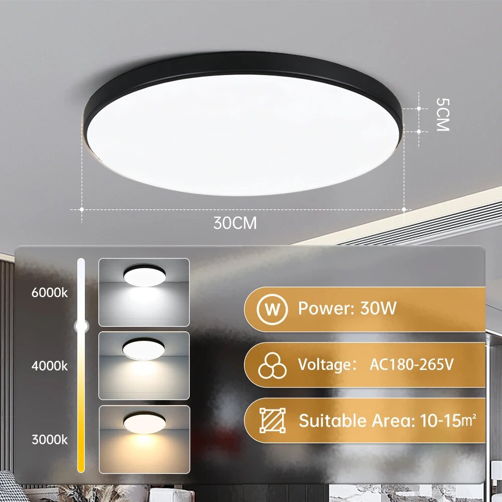 CHENBEN Светодиодный потолочный светильник 18/30/40Вт белый/черный 30W Black, Neutral Light
