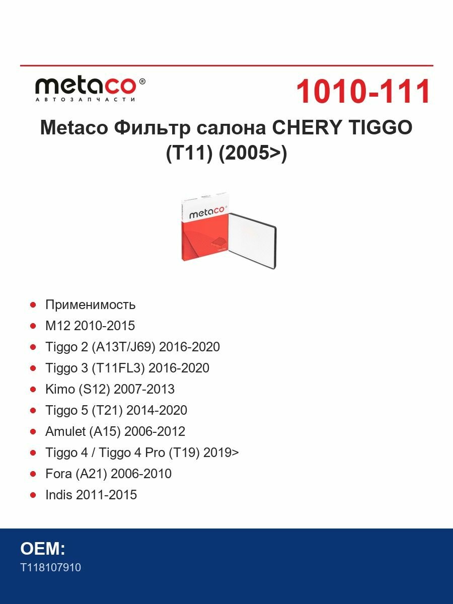 Metaco Фильтр салона CHERY TIGGO (T11) (2005>)