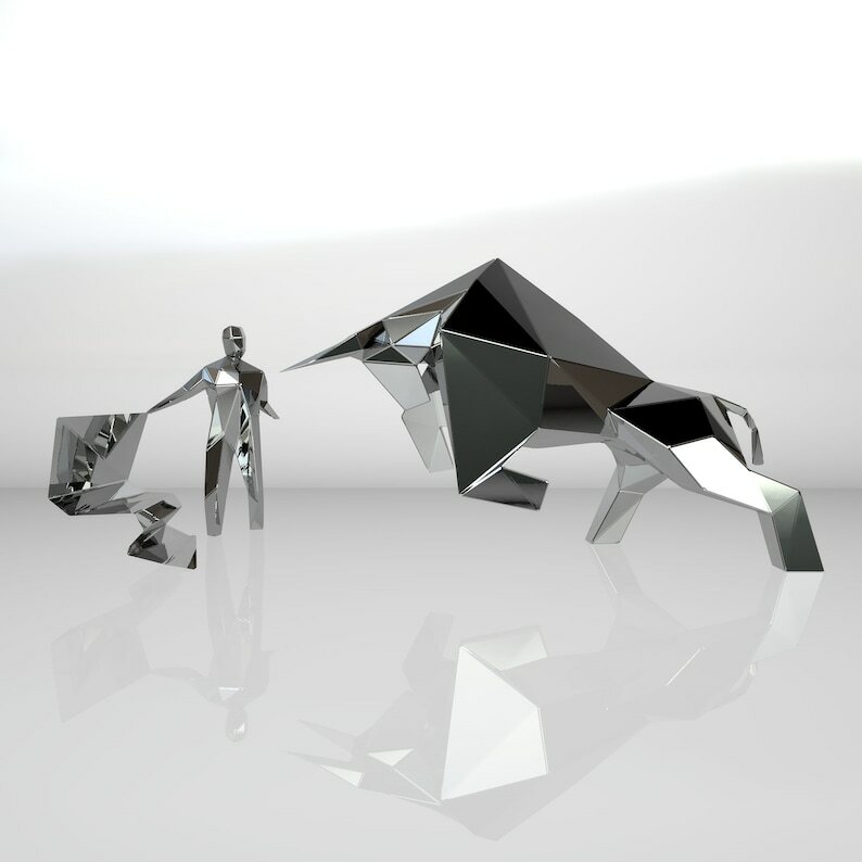 Полигональная фигура Тореадор, Бык, геометрический полигональный металлический декор интерьера