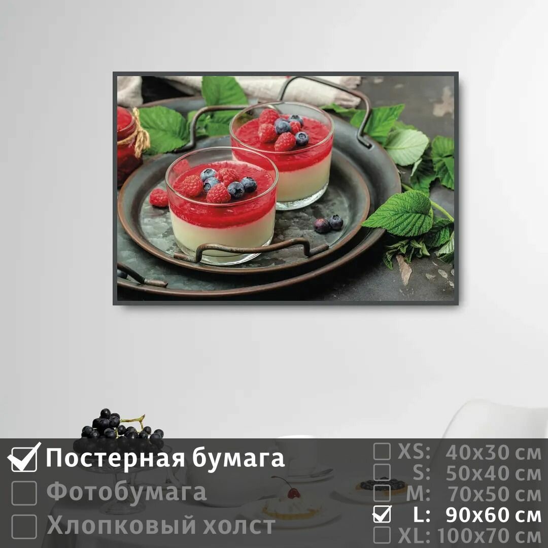 Постер на стену Ягодное Мороженое В Кофейне 90х60 см ПолиЦентр