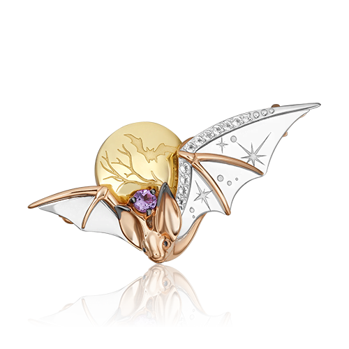 Брошь, золото, 585 проба, топаз, аметист