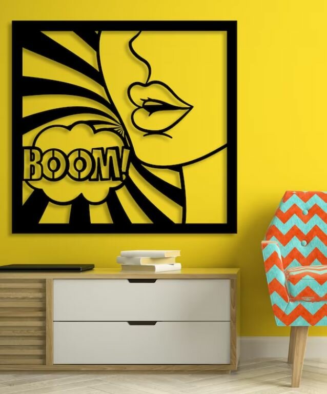 Декоративное панно деревянное, Поп арт Бум (черный цвет)