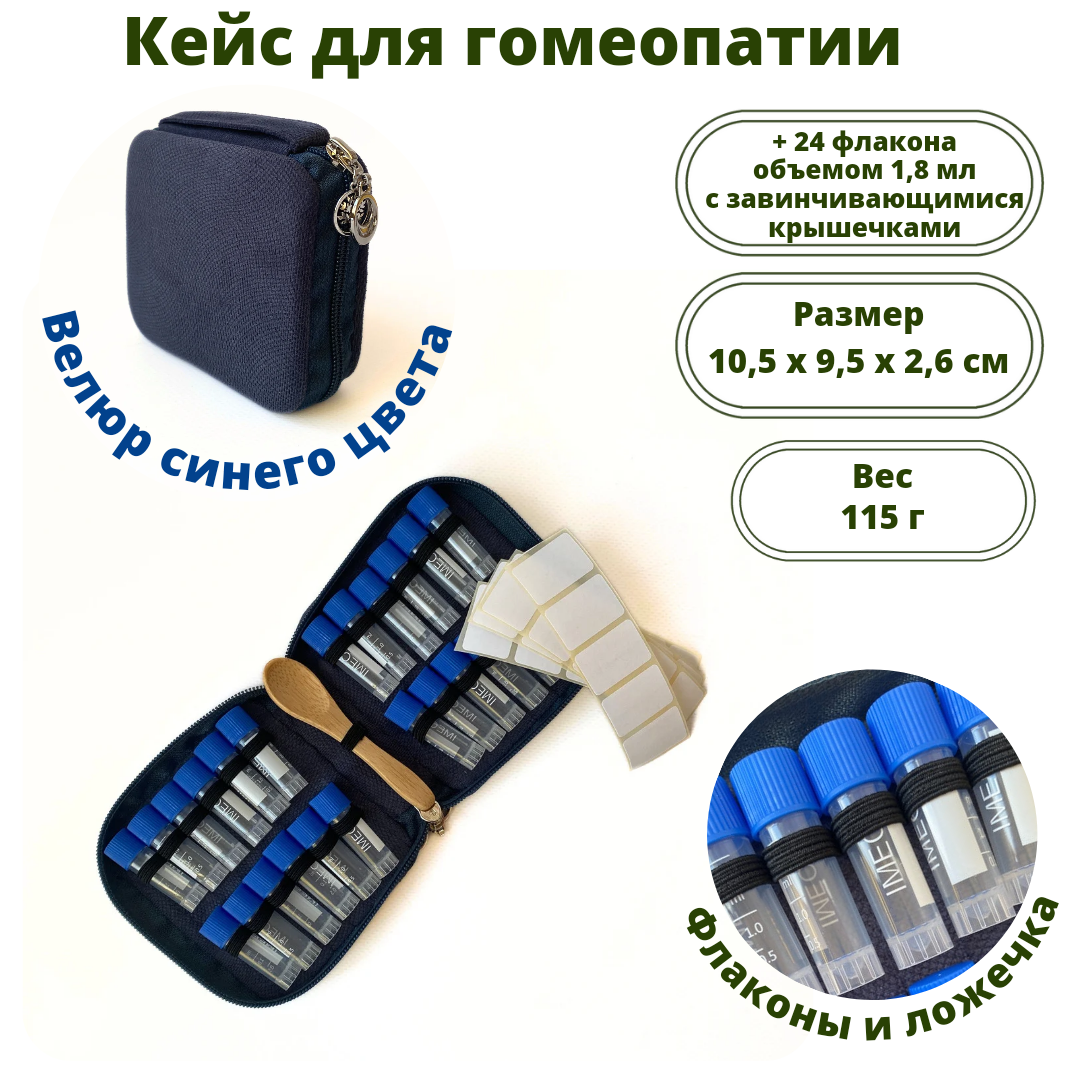 Гомеопатическая аптечка, пенал, кейс для хранения гомеопатических препаратов на 24 флакона объёмом 1,8 мл