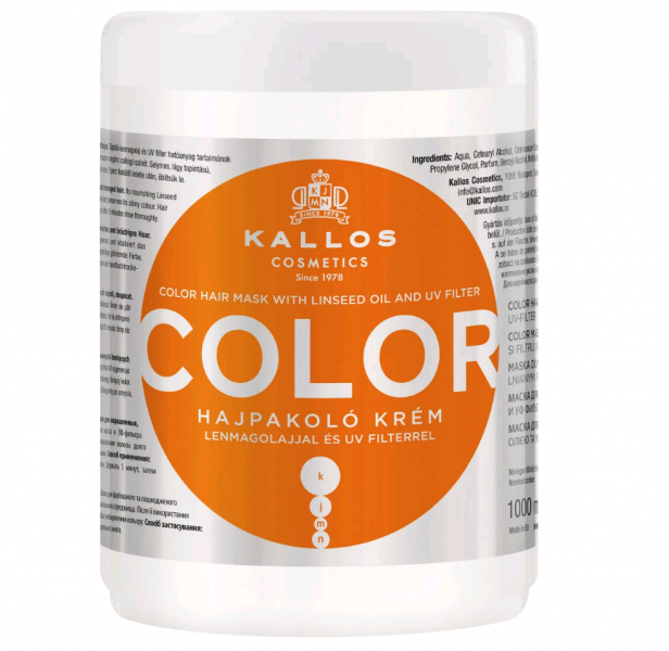 Kallos Color Крем-маска "с льняным маслом" для защиты цвета и блеска окрашенных, поврежденных волос 1000 мл.