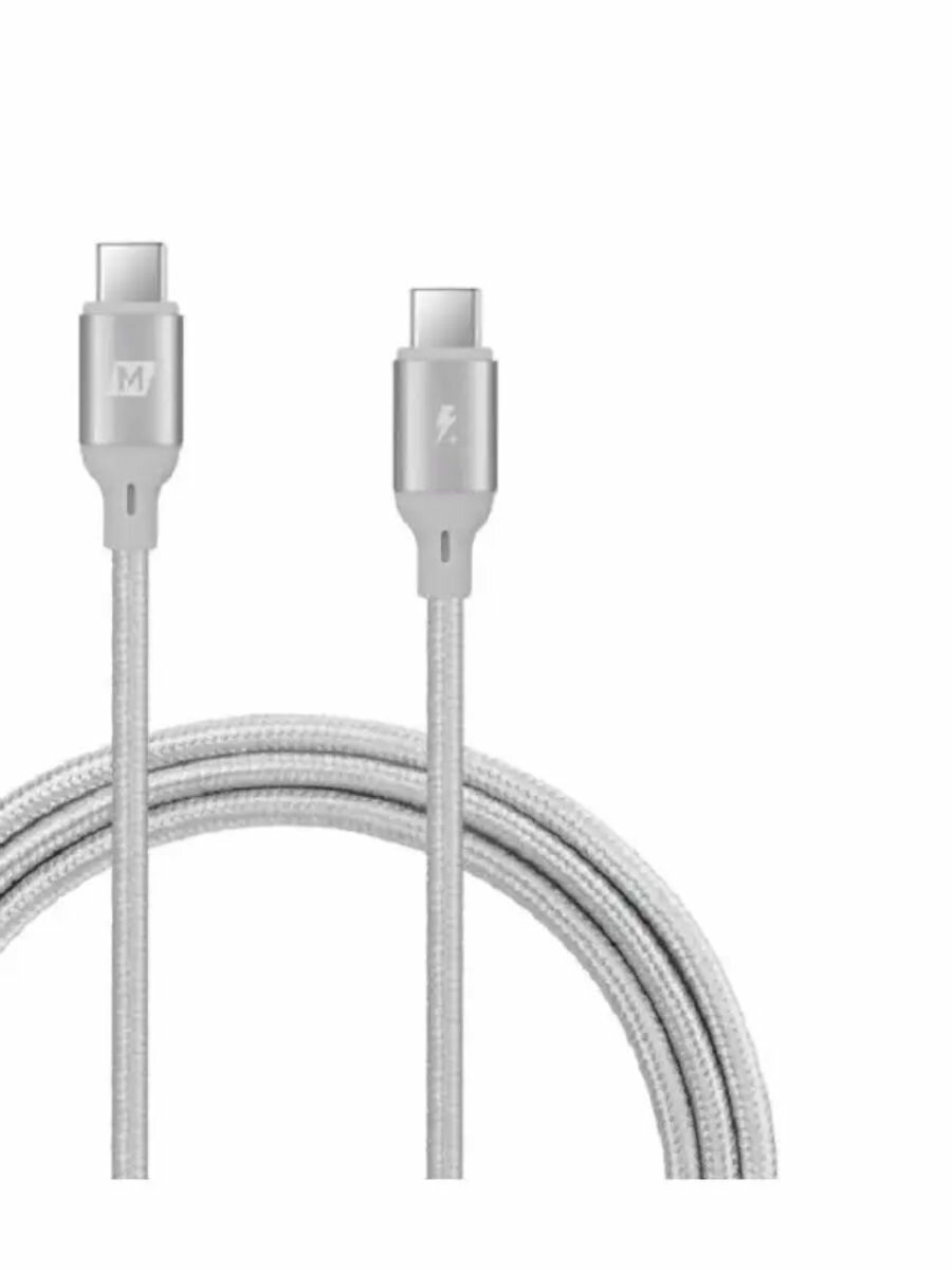 Кабель Momax Braided data cable-100W (TYPE C to TYPE C-1.2m) - Silver — фото 1