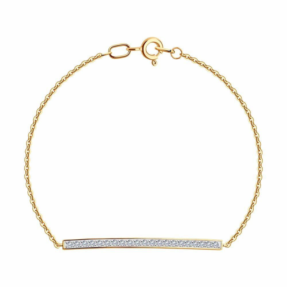 Браслет, красное золото, 585 проба, фианит