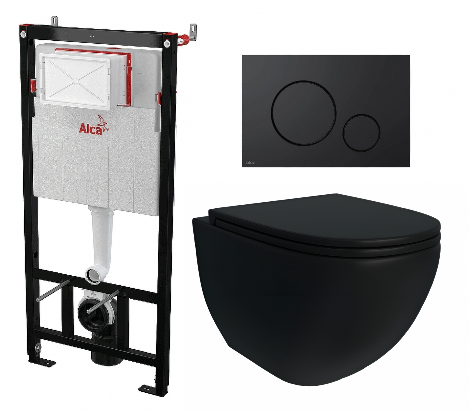 Комплект 3 в 1 инсталляция AlcaPlast AM101/1120-4:1 RU M678-0001 + Унитаз подвесной Enio Unico BL черный EN4105055 + кнопка черная матовая