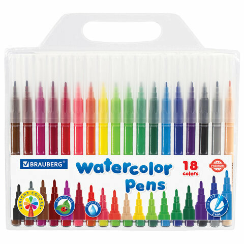 Фломастеры BRAUBERG "PREMIUM", 18 цветов, классические, вентилируемый колпачок, ПВХ-упаковка с европодвесом, 151935
