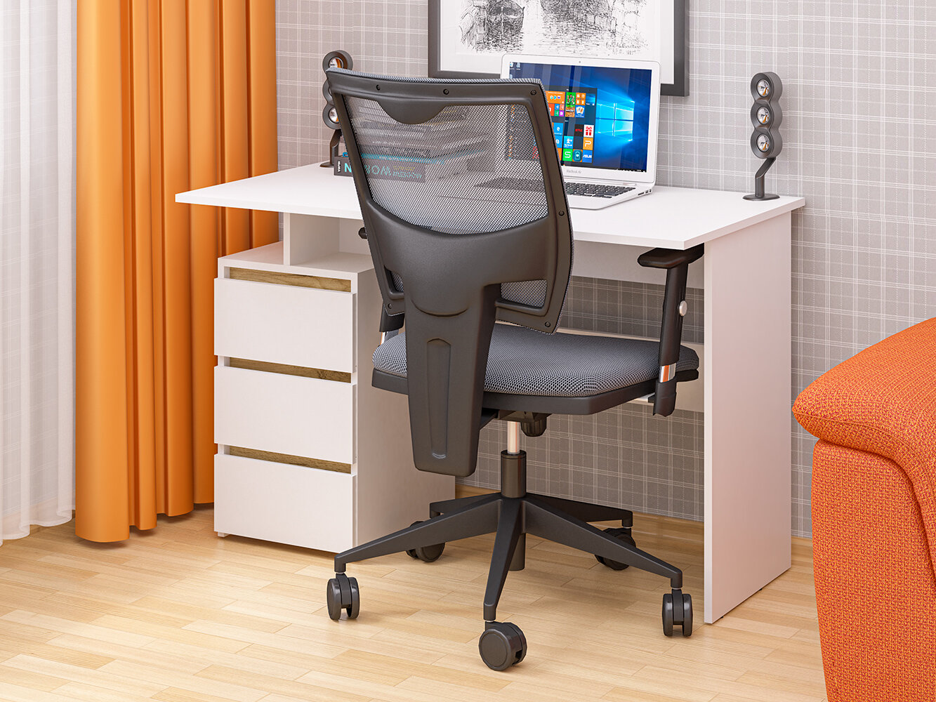 Стол компьютерный МК"Пирамида" СК-63 ,3 ящика, универсальный (правый, левый), цвет белый/золотой, 75х115х60 см