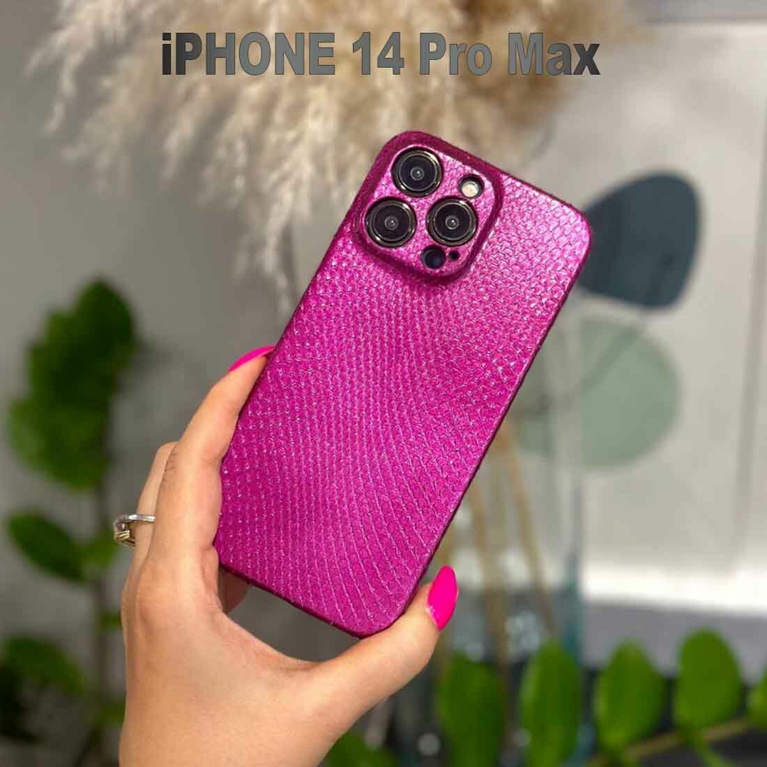 Премиум малиновый чехол 14 Pro Max из питона