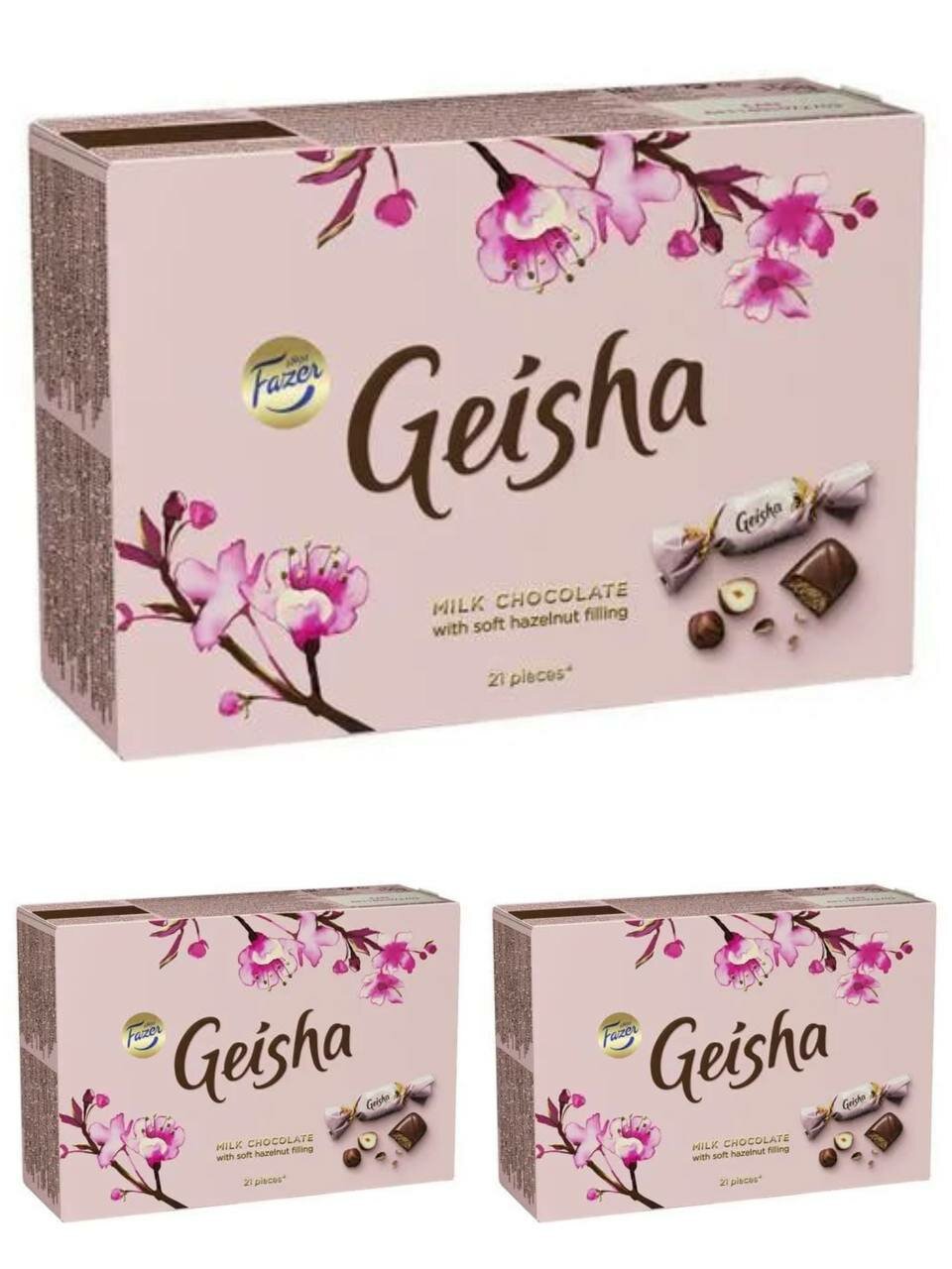 Конфеты Fazer Geisha с начинкой из тёртого ореха, 3шт по 150г (Финляндия)