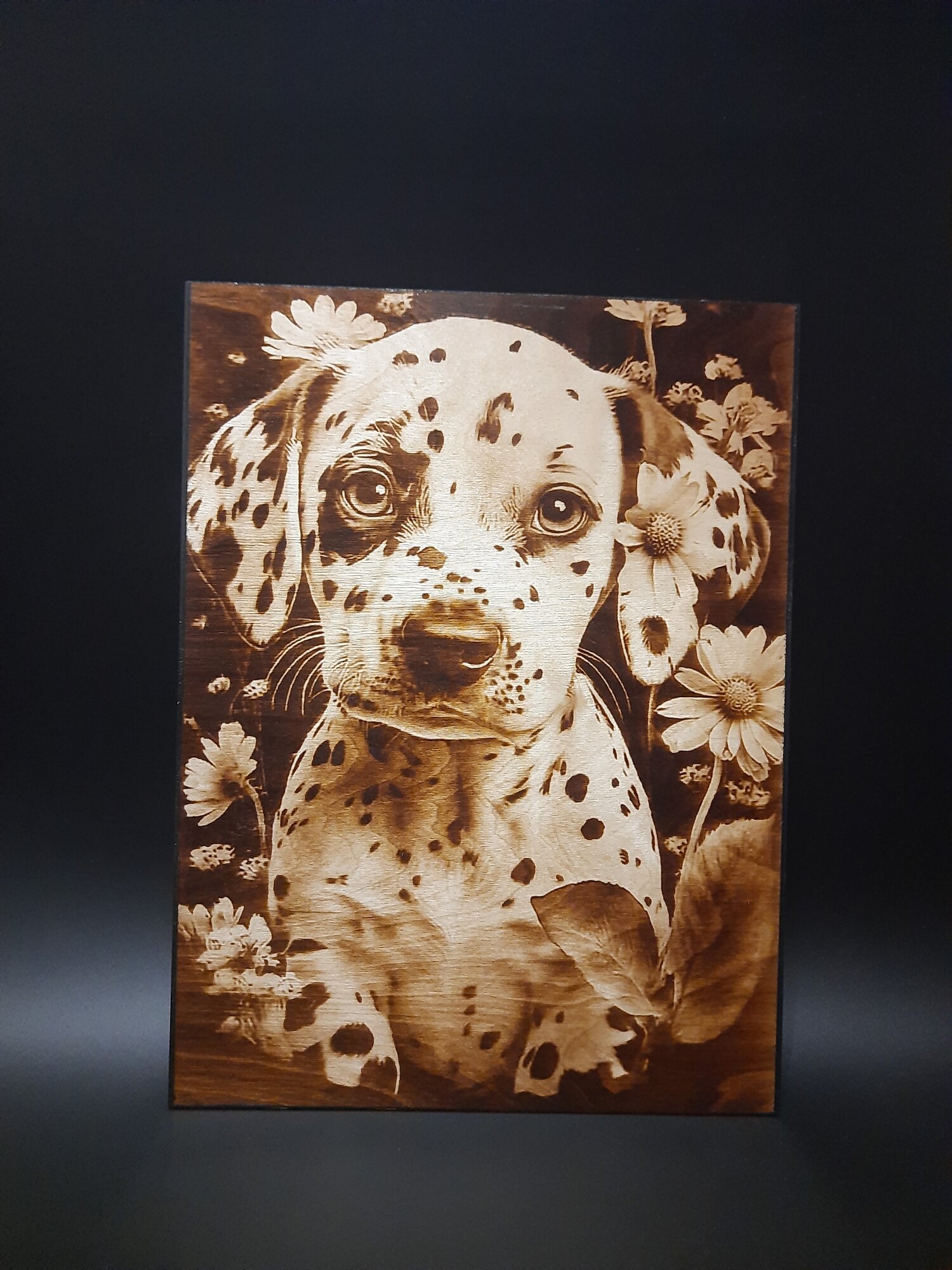 Картина на дереве Далматинец. Картина выжженная на натуральном шпоне дерева в формате А3 30×40 см