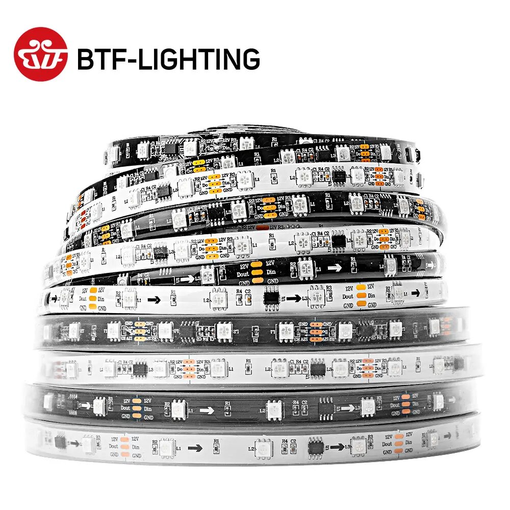BTF-LIGHTING Светодиодная лента WS2811 RGB 5050 Black PCB Ordinary, 5m 60 IP30
