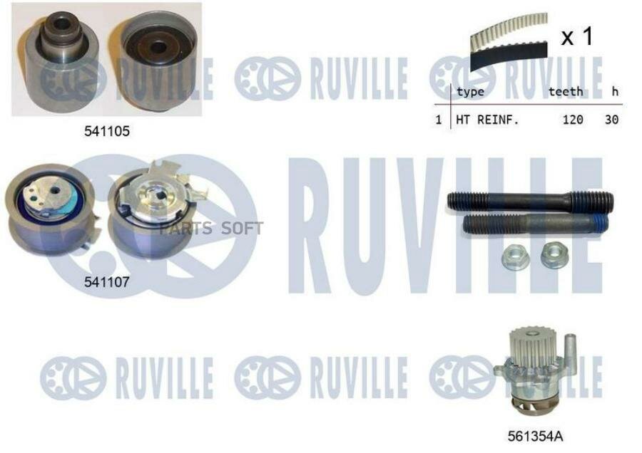 RUVILLE Комплект ГРМ с помпой AUDI/VW 1.4/1.9TDI 2000 = (ролик 2шт+ремень 120x30+помпа)