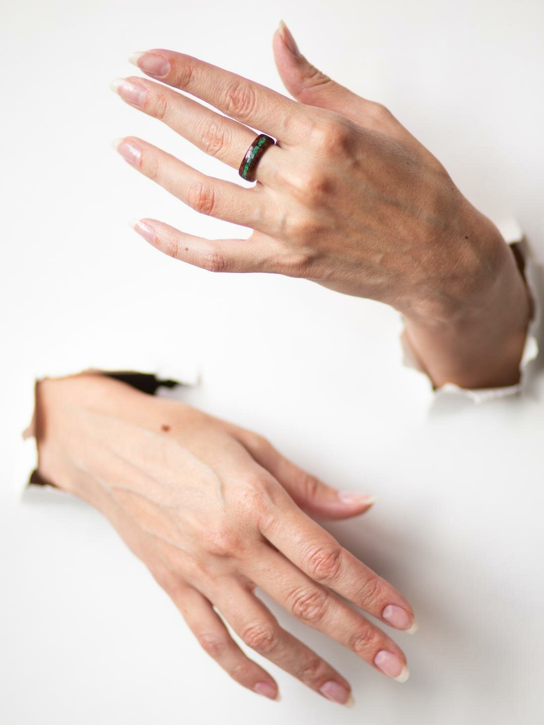 Кольцо, малахит, дерево