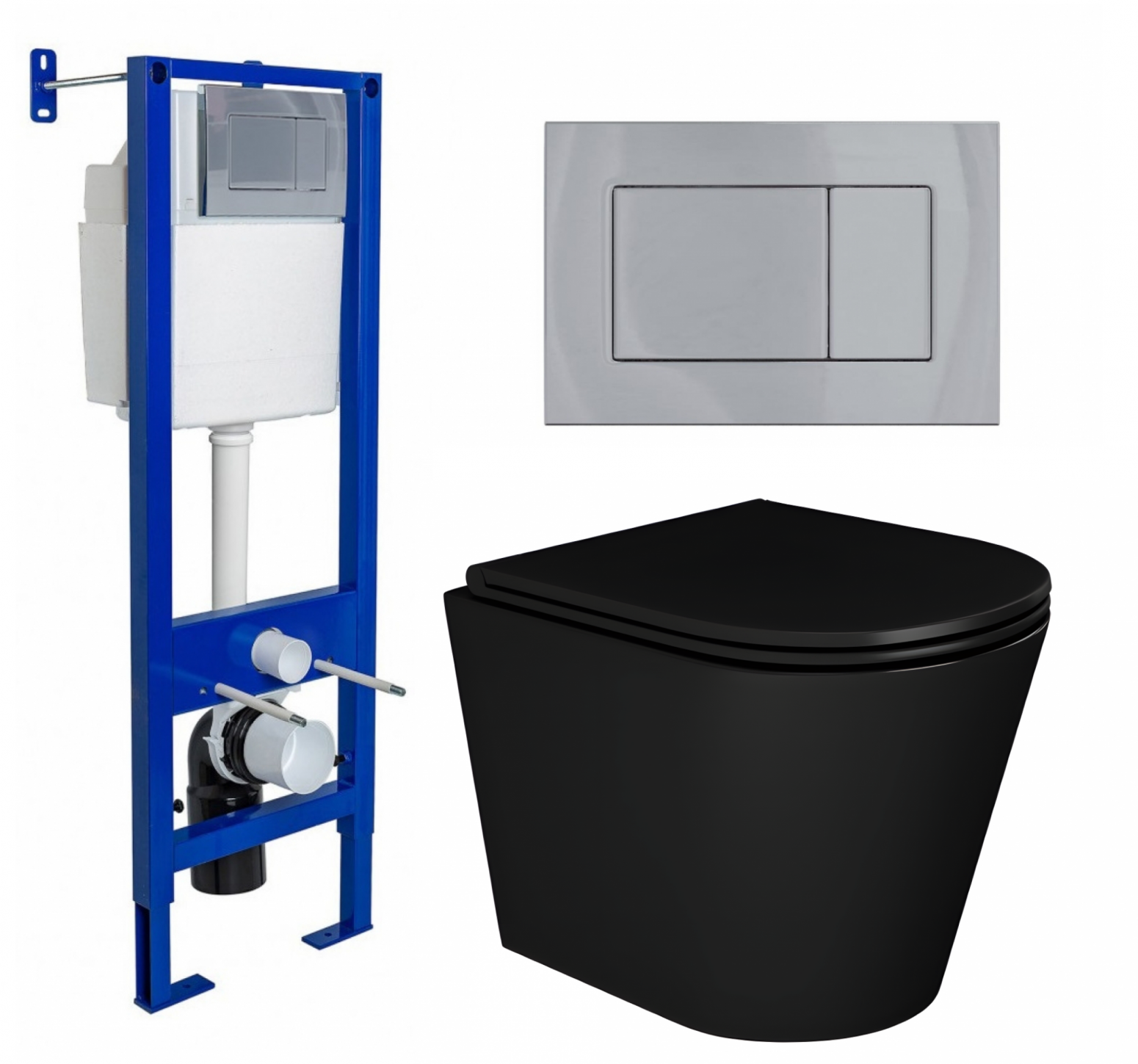 Комплект 3 в 1 инсталляция Berges Wasserhaus Atom 410 + Унитаз подвесной Enio Cento BL черный EN4280035 + кнопка хром