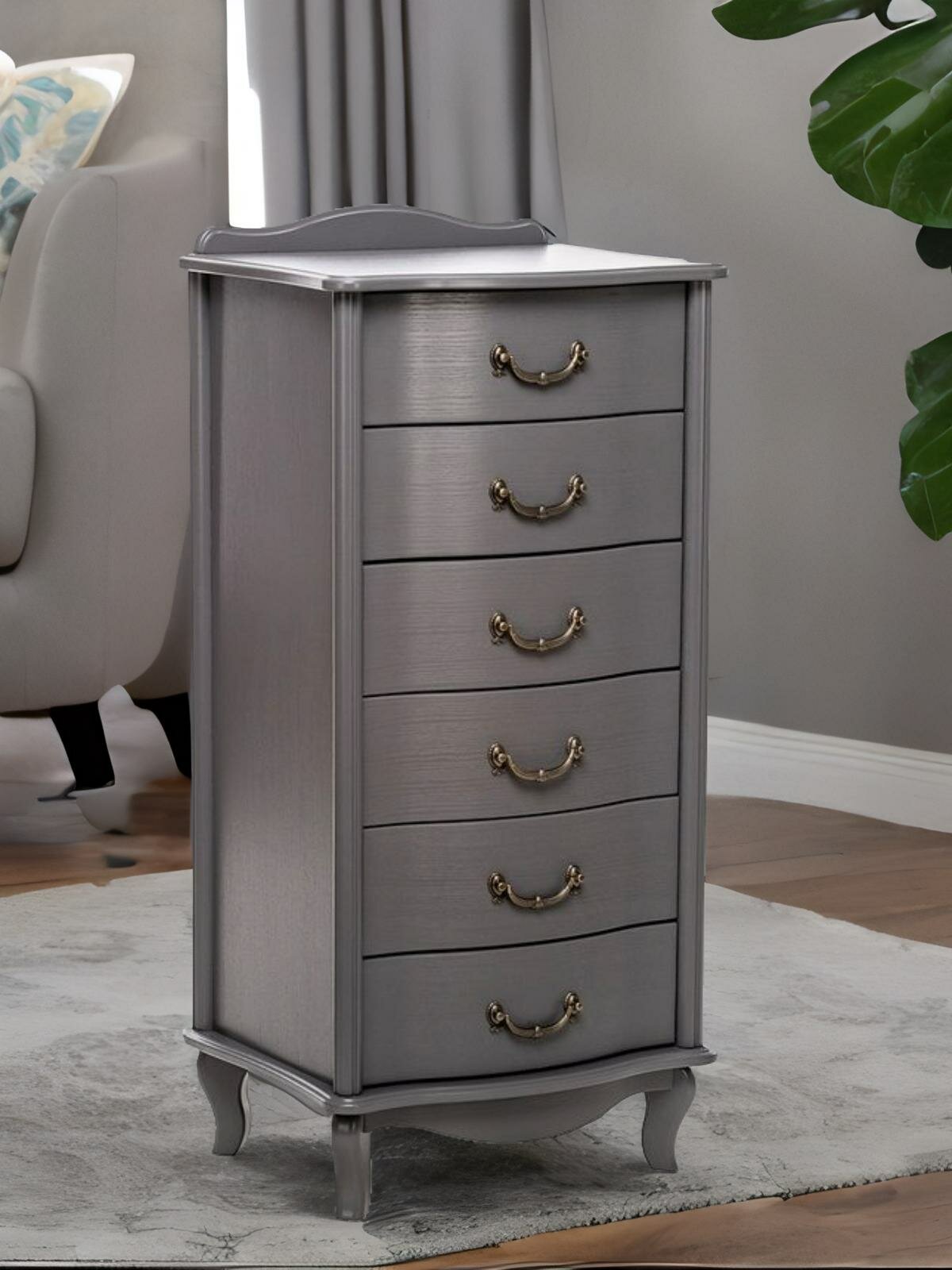 Комод K-home в классическом стиле, МДФ, высокий, 6 ящиков, серый ясень, для спальни