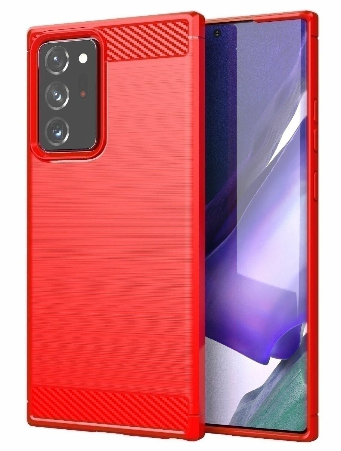 Чехол на Samsung Galaxy Note 20 Ultra силиконовый карбон сталь красный