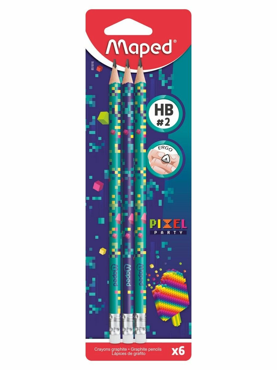 Карандаш чернографитный с ластиком HB 6 шт