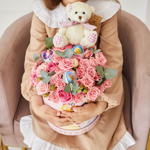 Детский букет Венера в цветах №20, роза, розовый, высота 35 см,