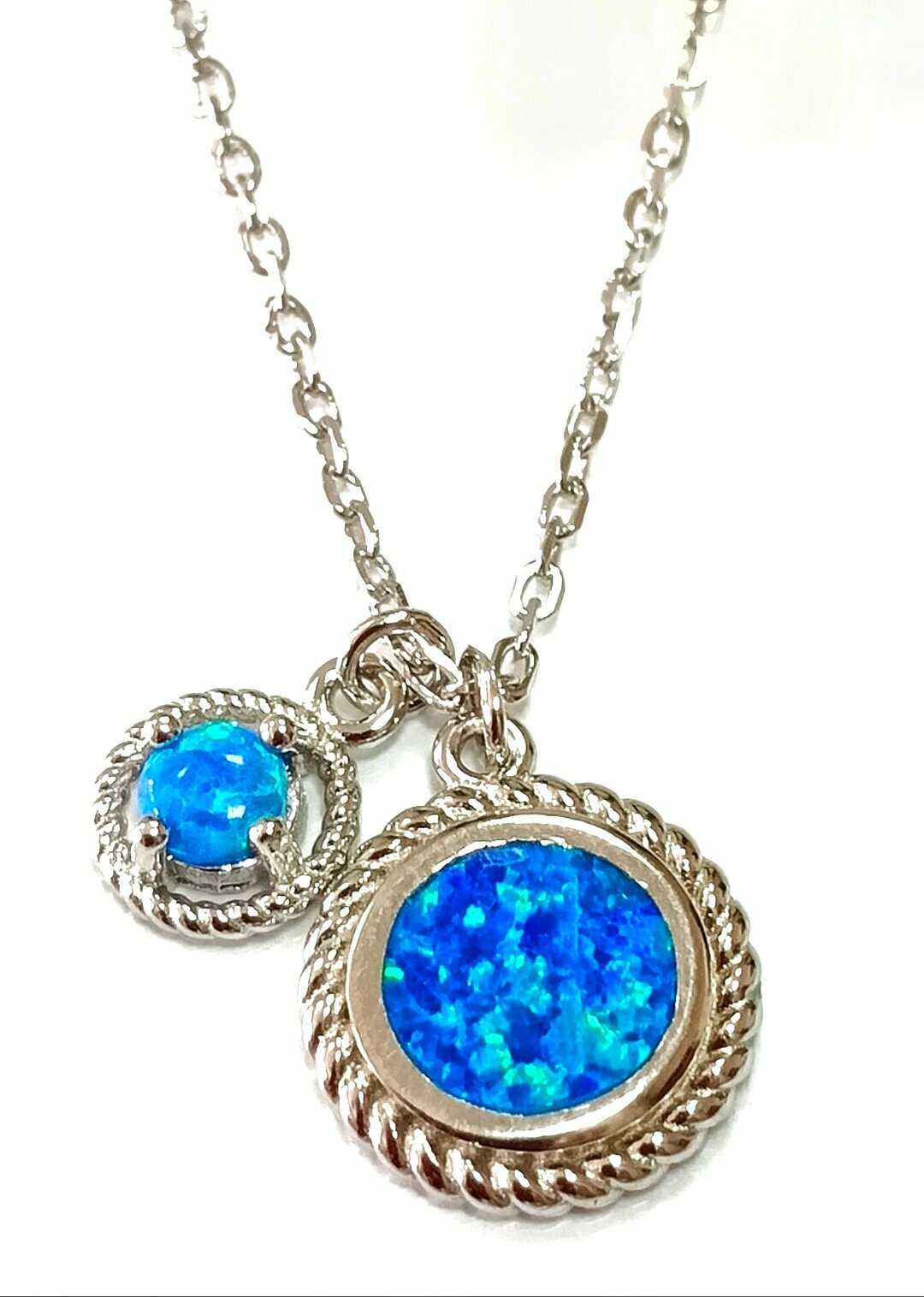 Колье, серебро, 925 проба, родирование, опал синтетический