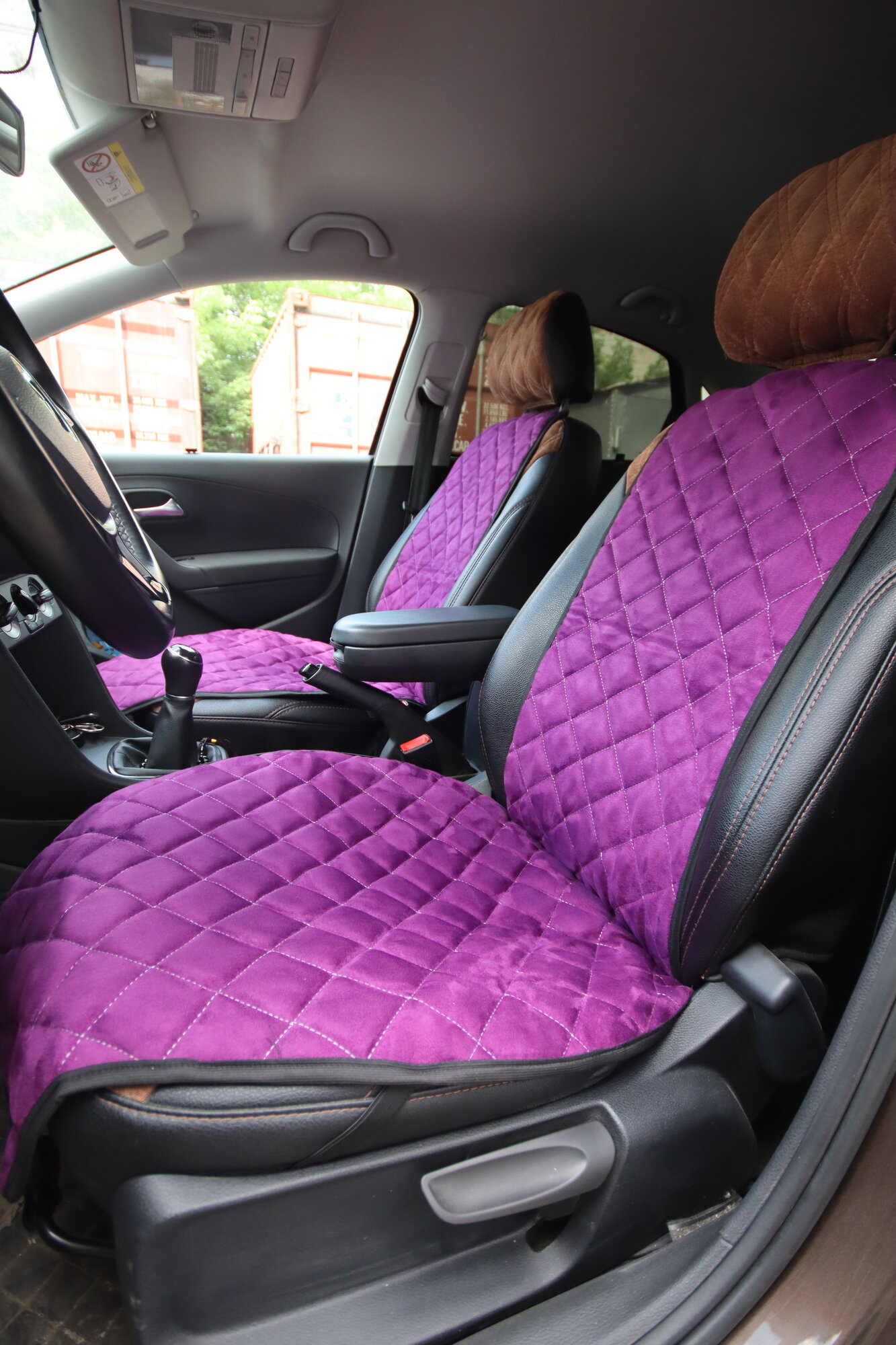 Накидки на передние сиденья автомобиля, 2шт, Алькантара, стежка Ромб 5*5, Фиолетовые