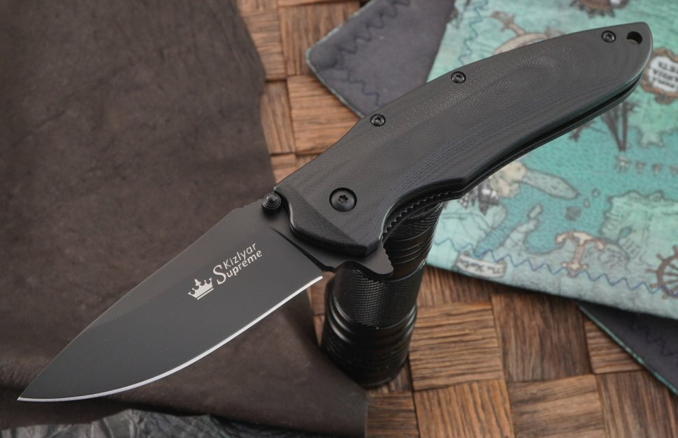 Складной нож Kizlyar Supreme Zedd, сталь Aus-8/Black Titanium, рукоять G-10