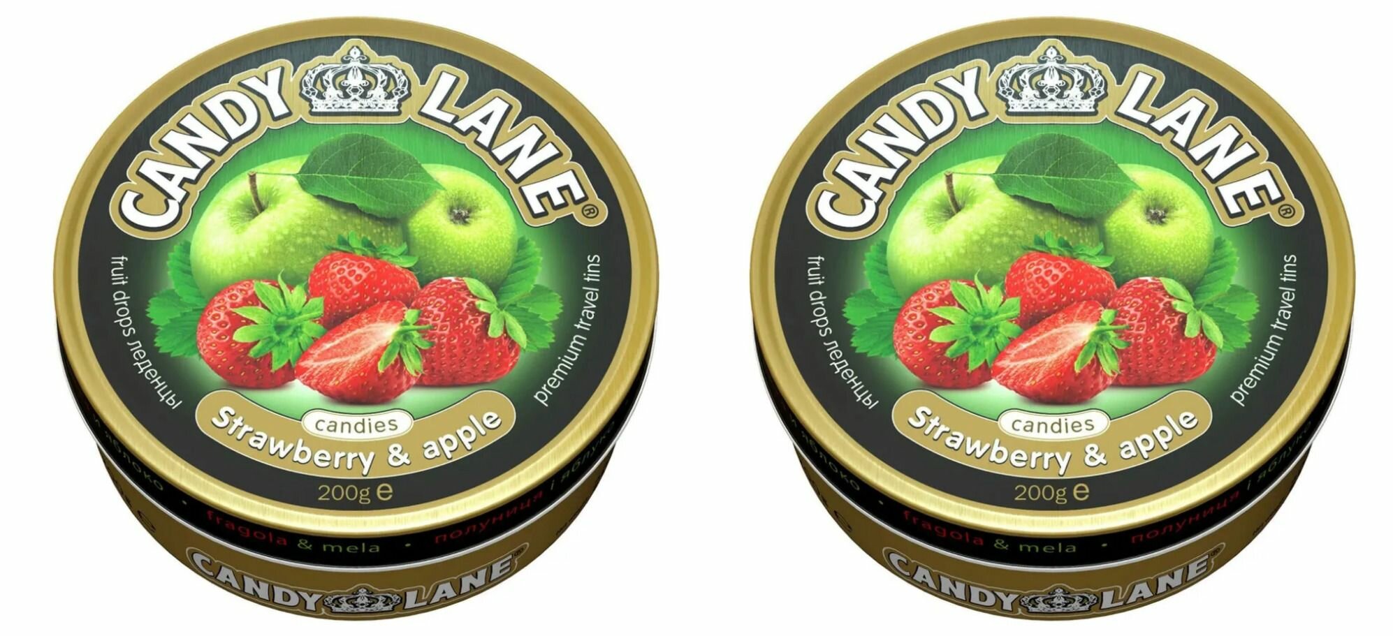 Candy Lane Леденцы фруктовые клубника и яблоко, 200 г, 2 уп