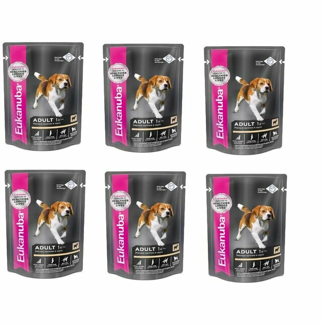 Eukanuba ADULT ALL BREED LAMB пауч влажный корм для взрослых собак всех пород, ягнёнок в соусе, 100 гр, 6 уп